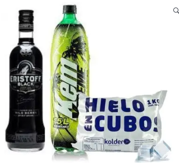 vodka eristoff black 1L + ken xtreme 1.5L + hielo 1K - tren nocturno