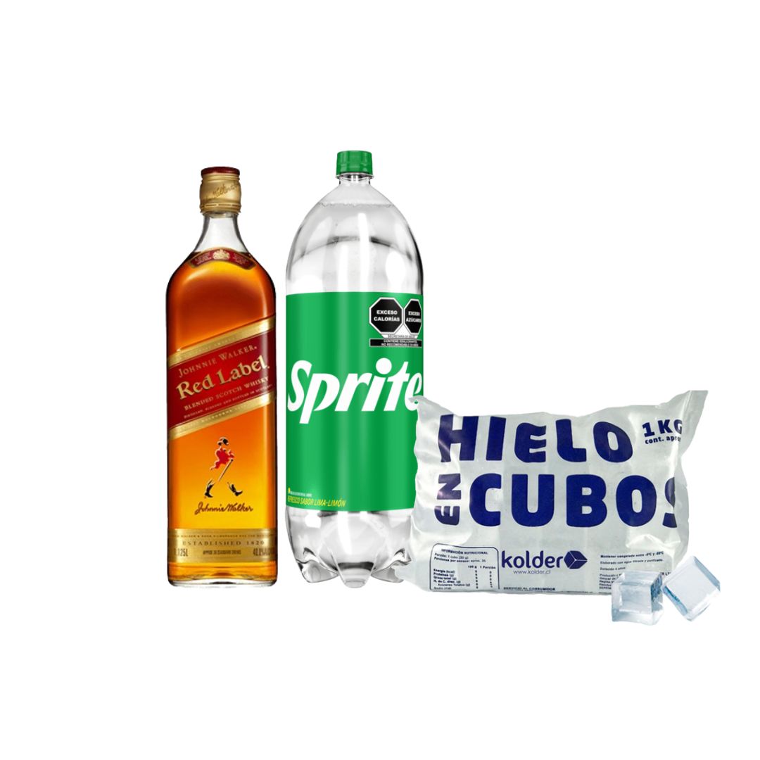 whisky johnnie red label 1L + sprite 3+ hielo 1k - tren nocturno