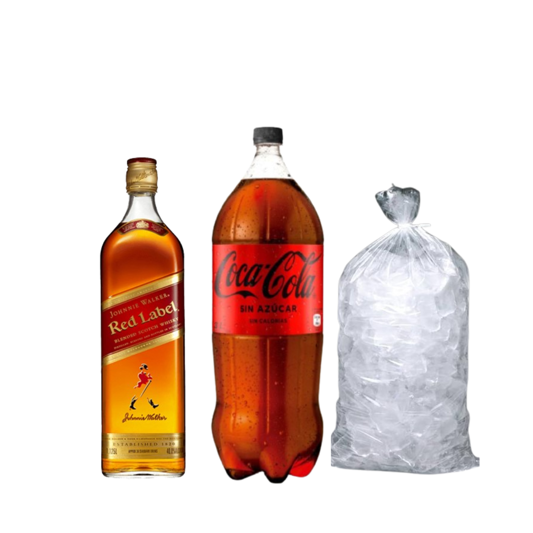 johnnie red label 1L + coca cola zero 3L + hielo - tren nocturno